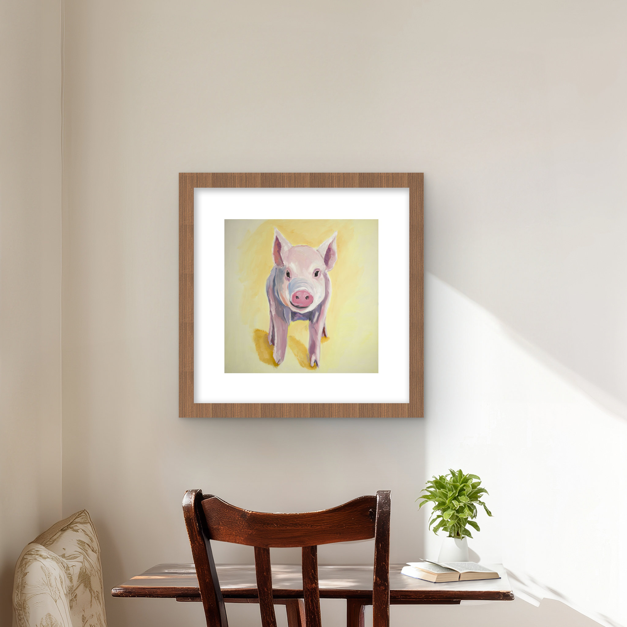 Lark Manor™ Solitary Pig - Framed Matted Print | Bedroom Animals Decor ...